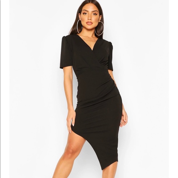 Dresses | New Wrap Front Ruched Side Asymetric Midi Dress | Poshmark